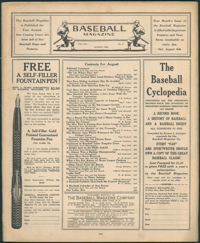 Vintage 1928 Baseball Magazine
