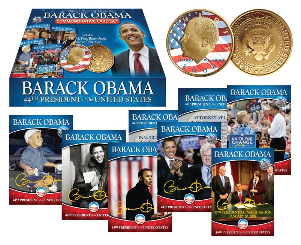 Barack Obama 2009 Commemorative 24K Gold Plated Coin with Trading Card ...