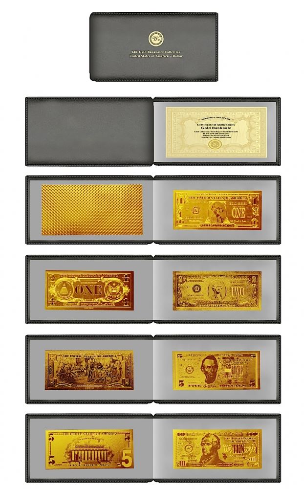 Complete Set of (14) 24K Gold Limited Edition US Banknote Bills with ...