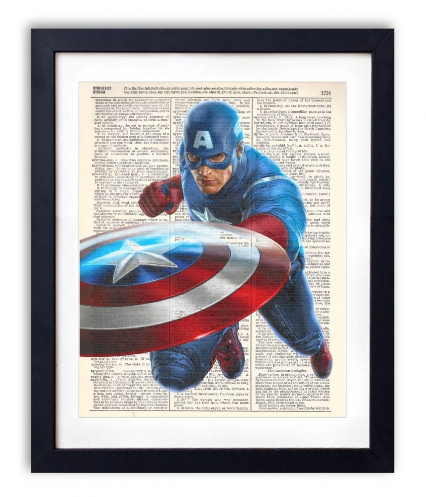 "Captain America" Marvel Avengers Original Antique Dictionary Page Art ...