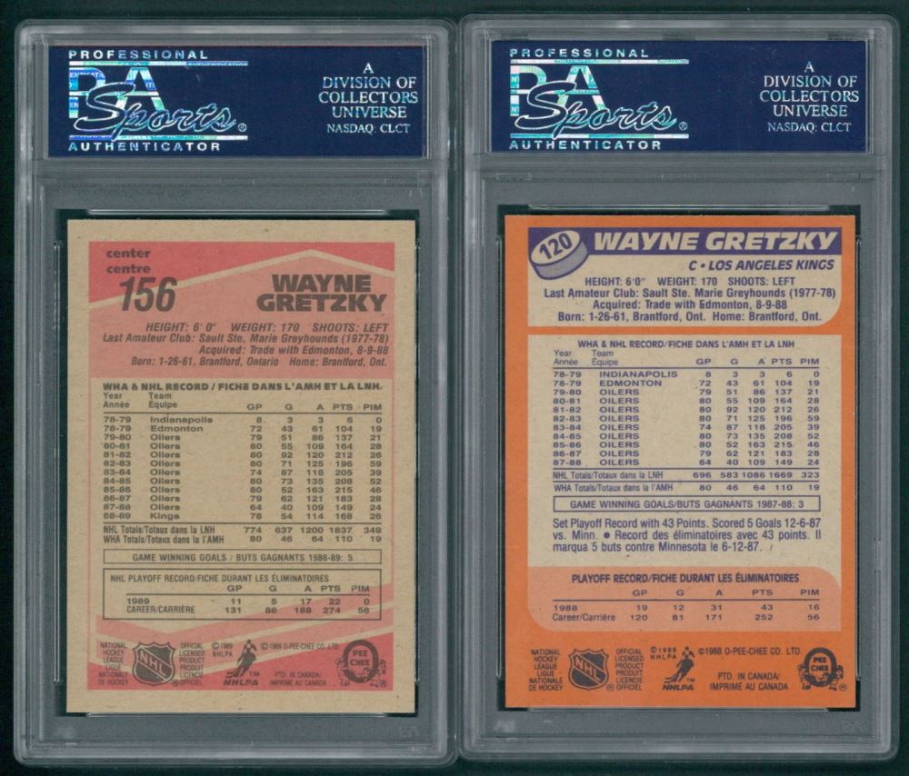 Lot of (2) PSA Graded Wayne Gretzky Hockey Cards with 1988-89 O-Pee-Chee #120 (PSA 8) & 1989-90 O-Pe