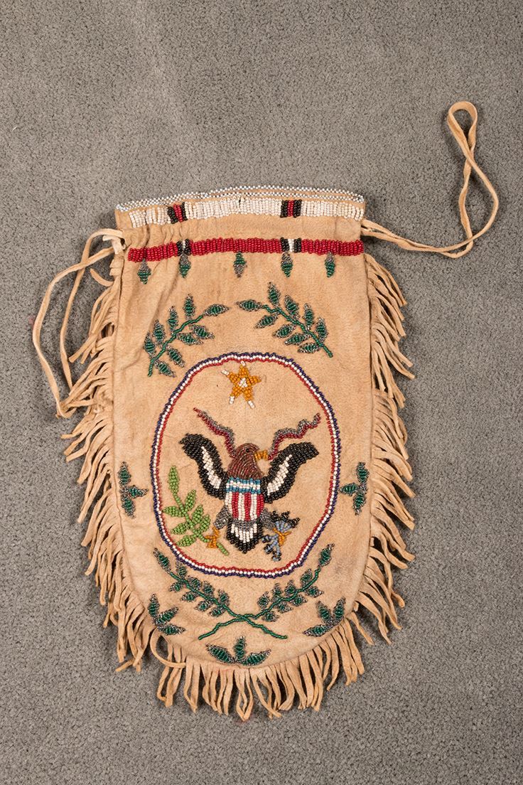 Santee Sioux Beaded Pictorial Bag, 11" long x 6"
