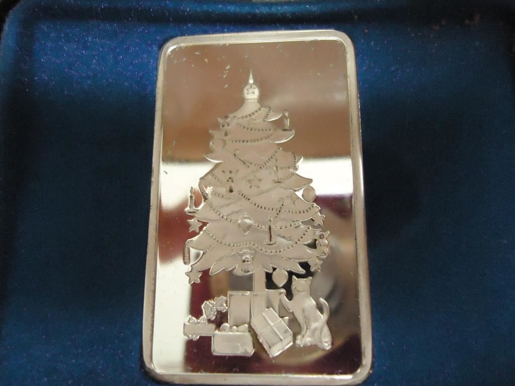 1 TROY OZ .999 FINE SILVER PROOF INGOT XMAS TREE BY ROBERT BACHER 1974 ...