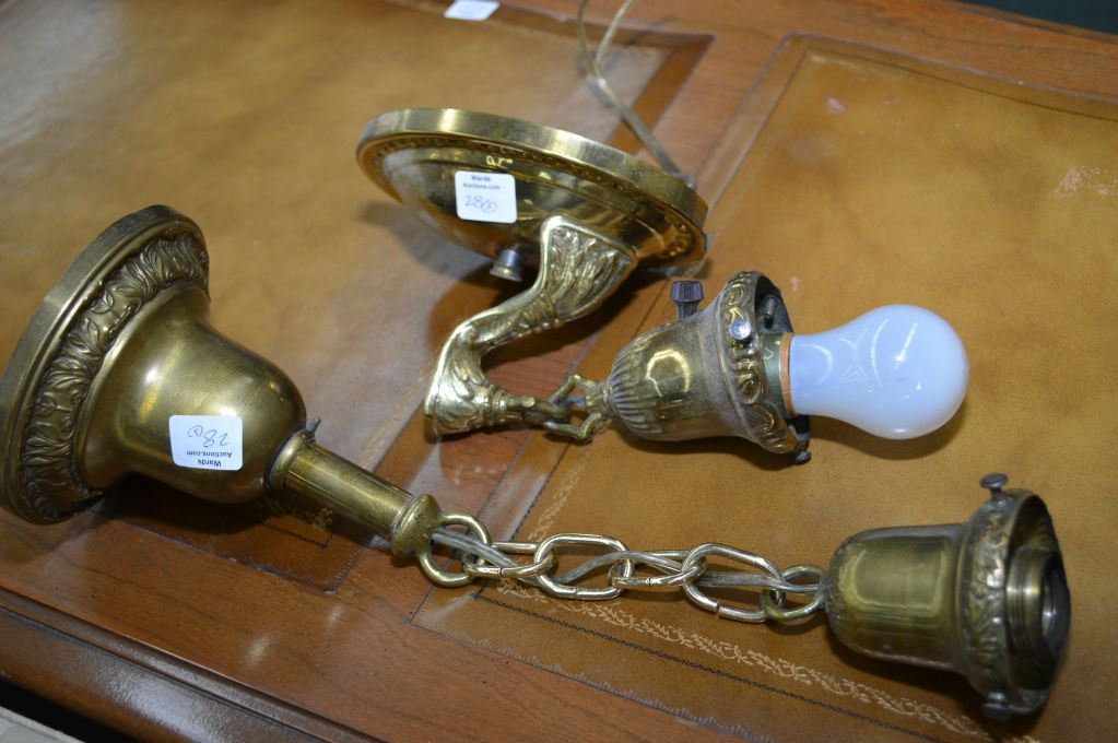 Selection of vintage light fixtures including two ceiling fixtures ...