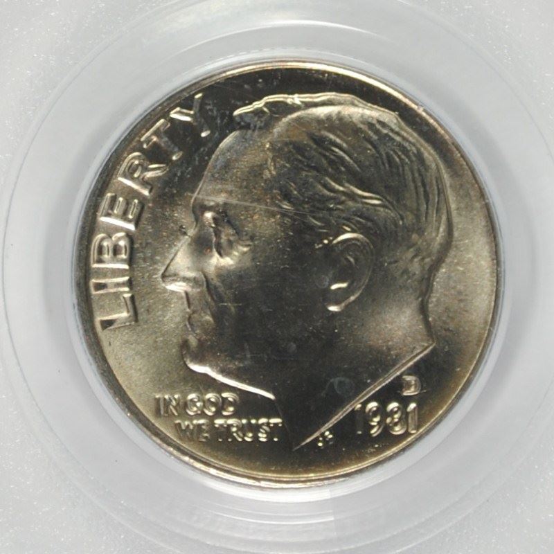 1981-D ROOSEVELT DIME, PCGS MS-67 FULL BANDS