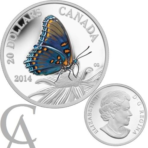 2014 $20 Fine Silver Coin Butterflies of Canada Red-Spotted Purple ...