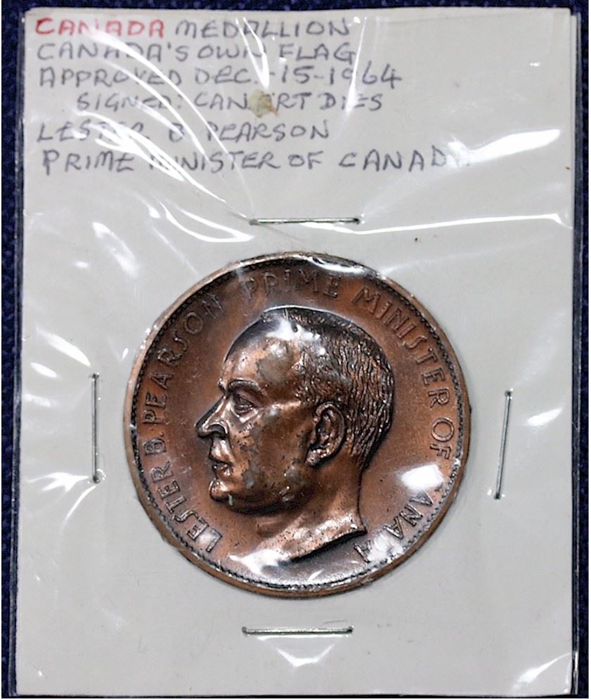 1964 Lester B. Pearson commemorative Bronze Medal -Canada's own flag ...