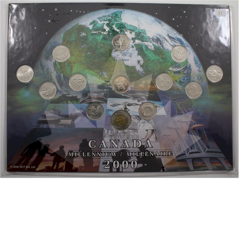 2000 Canada Millennium 13-coin 25-cent Board With $2 Knowledge Coin Set.
