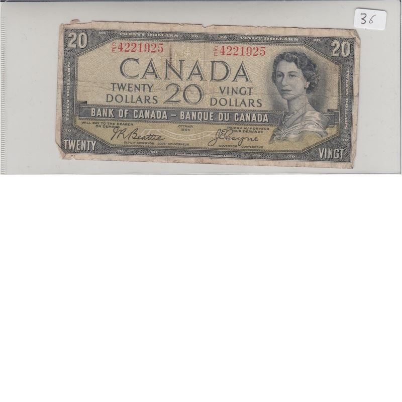 1954 Canada Devil's Face $20 Note (serial # C/E4221925)