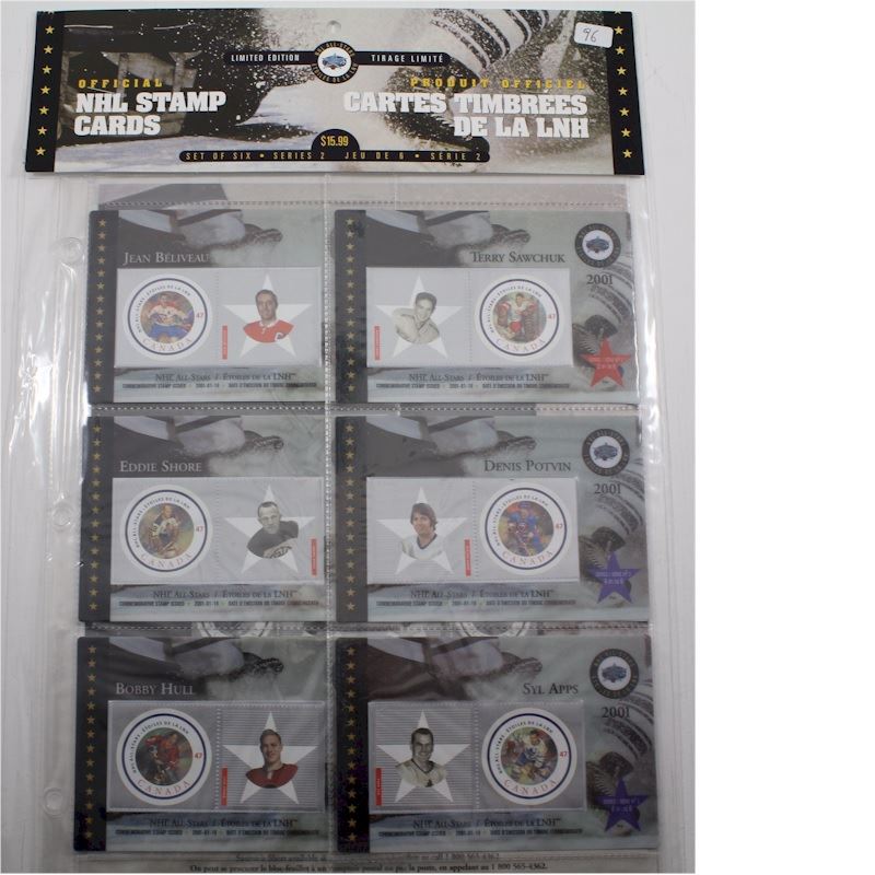 2001 6-Pack of NHL All-Star Stamp Cards From Canada Post.