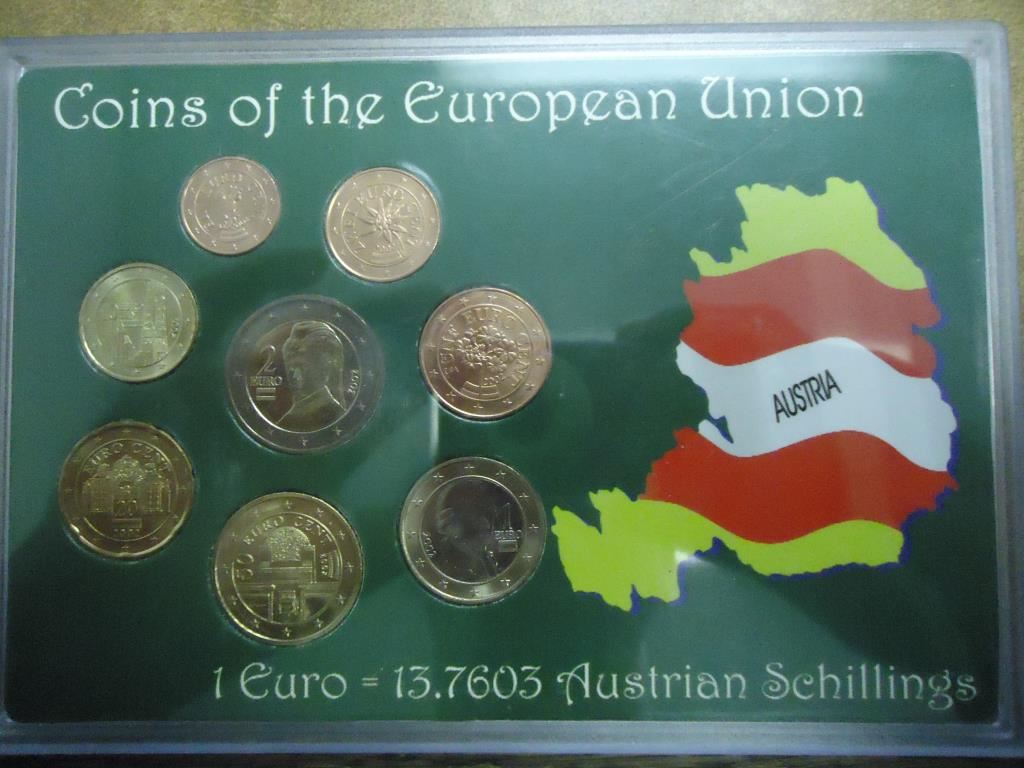 AUSTRIA EURO COIN SET UNC CONTAINS: 3.88 EUROS