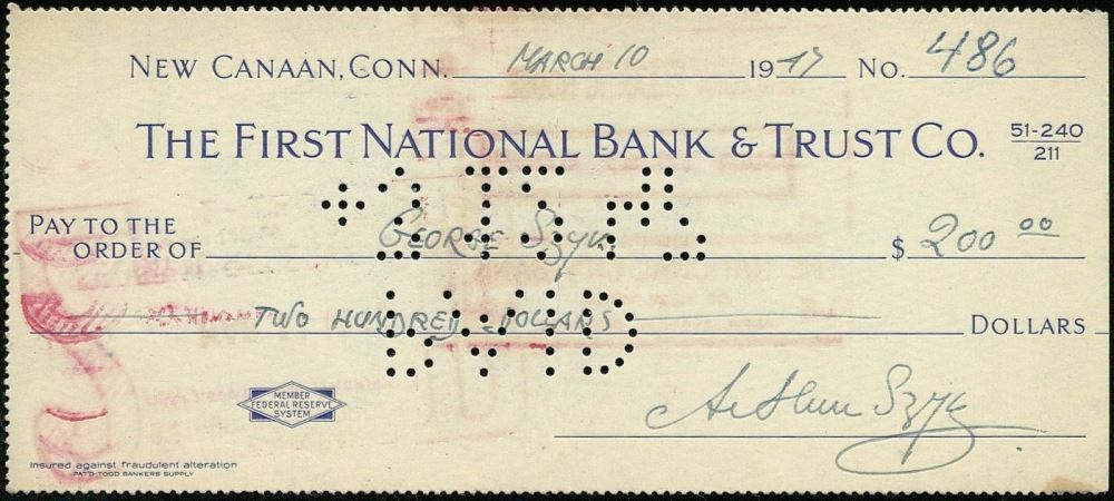 Arthur Szyk Signed Vintage Bank Check from 1947 (PA LOA)