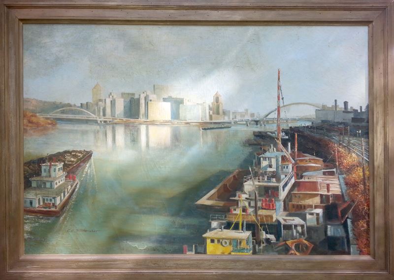 Charles Clinton Pitcher, Pittsburgh View, Allegheny and Ohio River, Oil ...