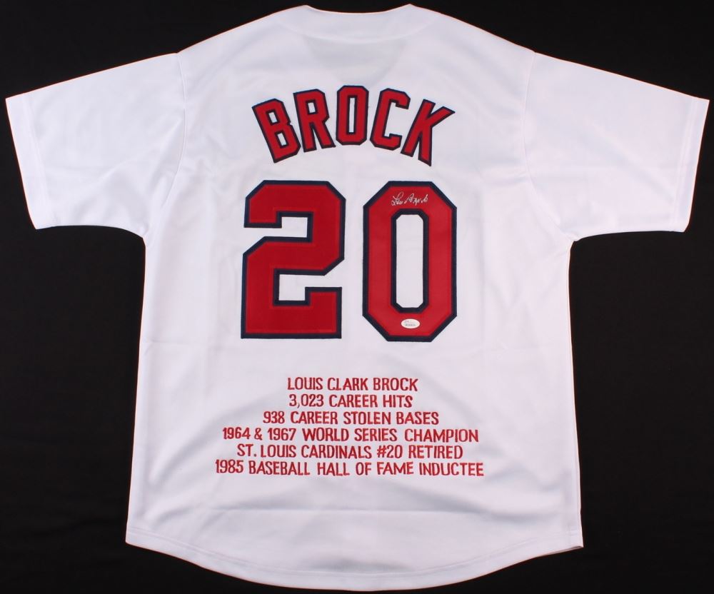 Lou Brock Signed Cardinals Career Highlight Stat Jersey (JSA COA)