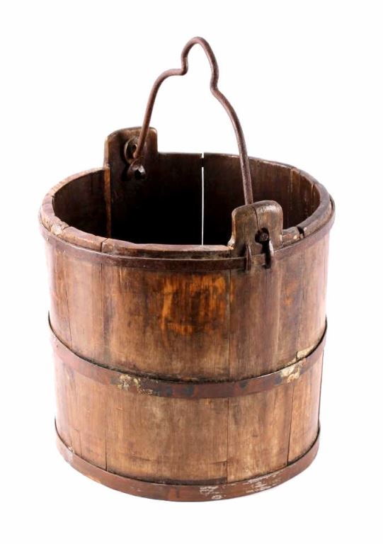 Antique Wrought Iron & Wood Well Bucket
