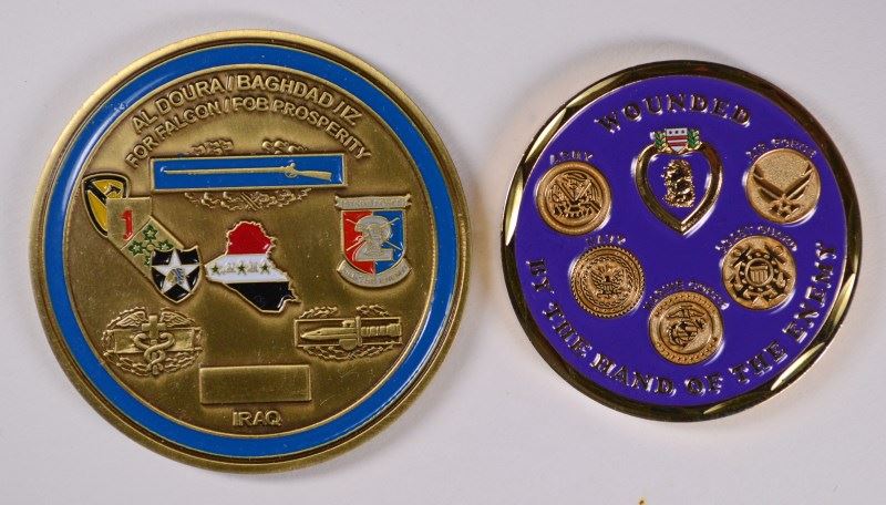 PURPLE HEART MEDAL COIN & 2008 12th INFANTRY OPERATION IRAQI FREEDOM ...