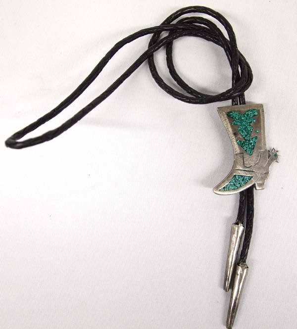 Vintage Taxco Sterling Silver Chip Inlay Bolo Tie
