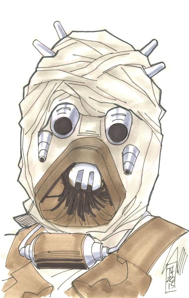 "Tusken Raider" Star Wars Signed 1/1 ORIGINAL 5.5" x 8.5" Color Drawing ...