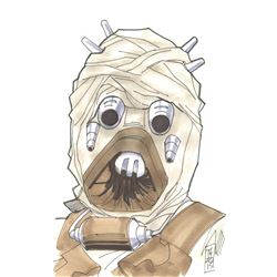 "Tusken Raider" Star Wars Signed 1/1 ORIGINAL 5.5" x 8.5" Color Drawing ...
