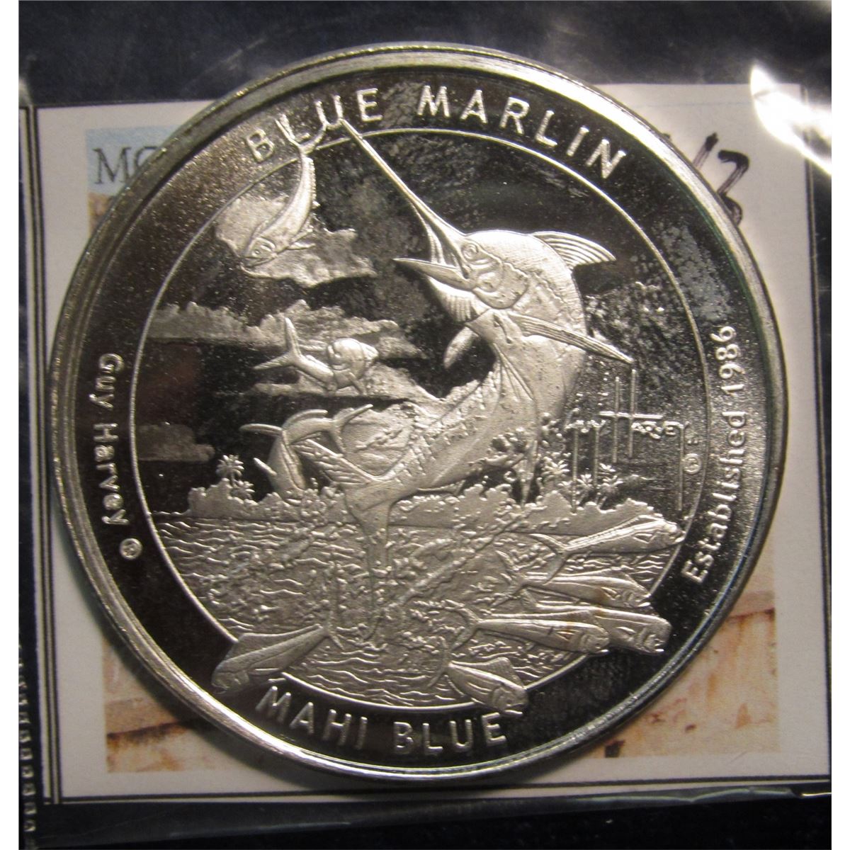 43. 2015 "Guy Harvey Blue Marlin Mahi Blue" One Ounce .999 Fine Silver.