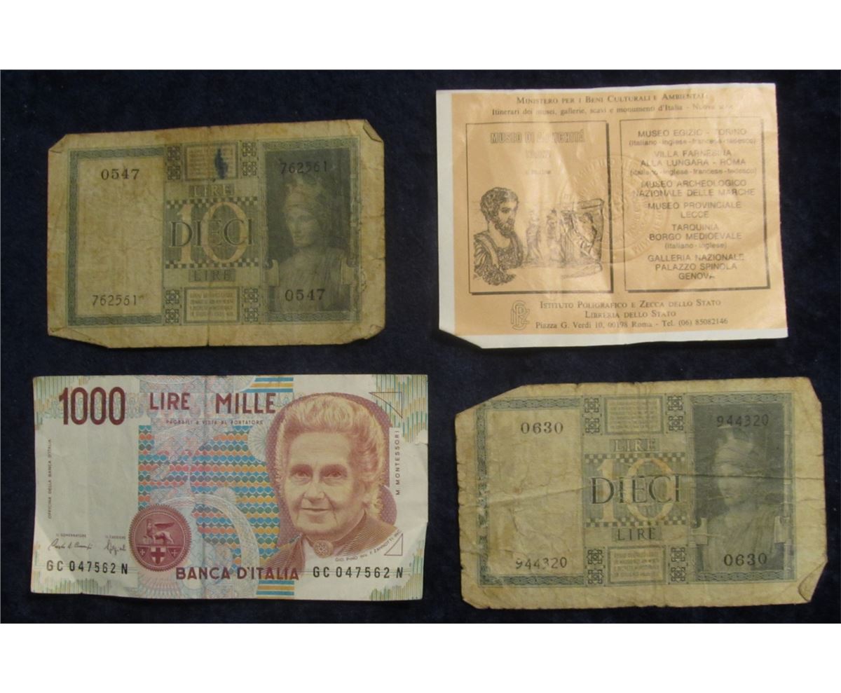 847. October 3rd, 1990 1000 Lire Italian Bank Note; (2) 1936 Italy 10 ...