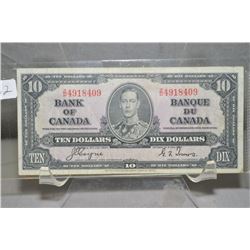 A 1937 King George Bank of Canada ten dollar bill