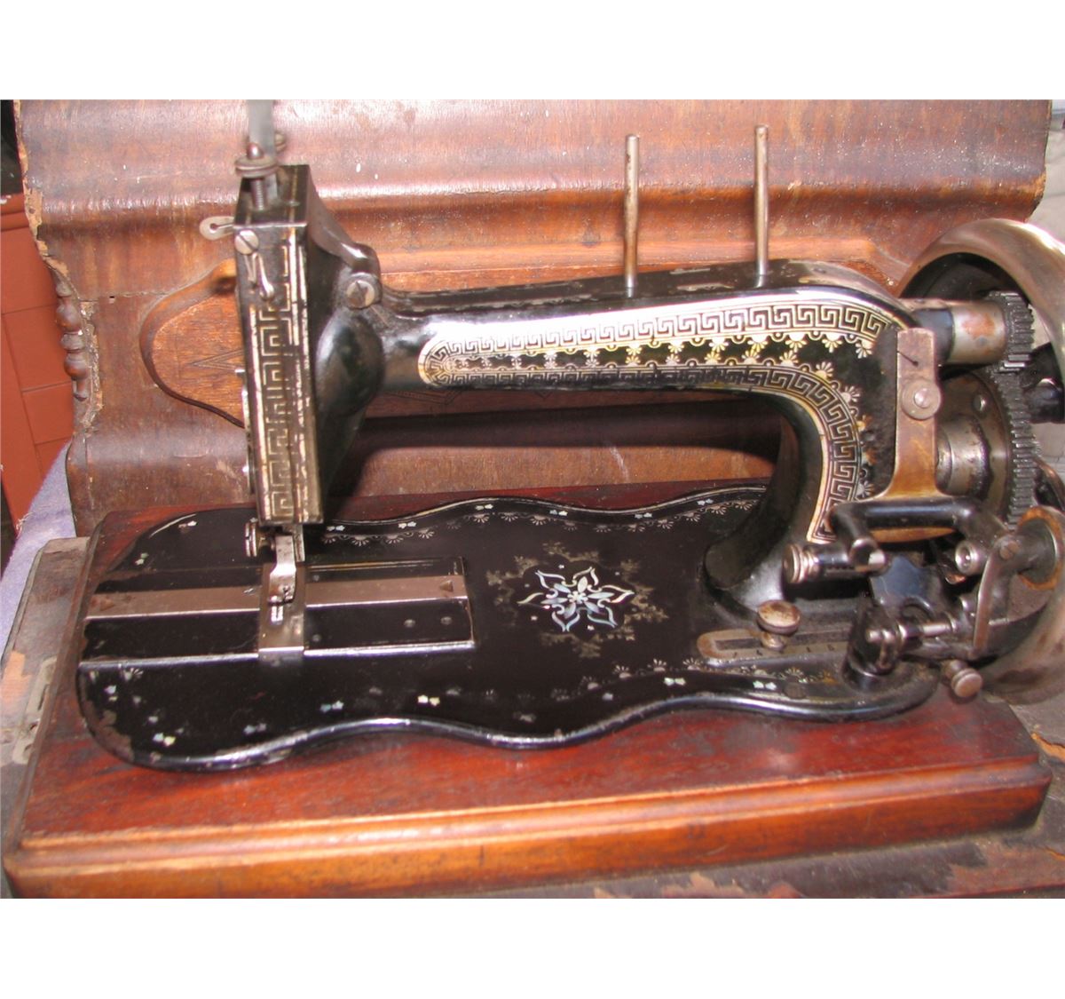 Old Hand Crank Sewing Machine - Inlaid Mother-of-Pearl - S/N 159 - with ...