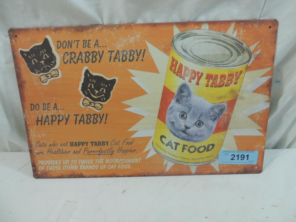 HAPPY TABBY CAT FOOD ADVERTISEMENT SIGN