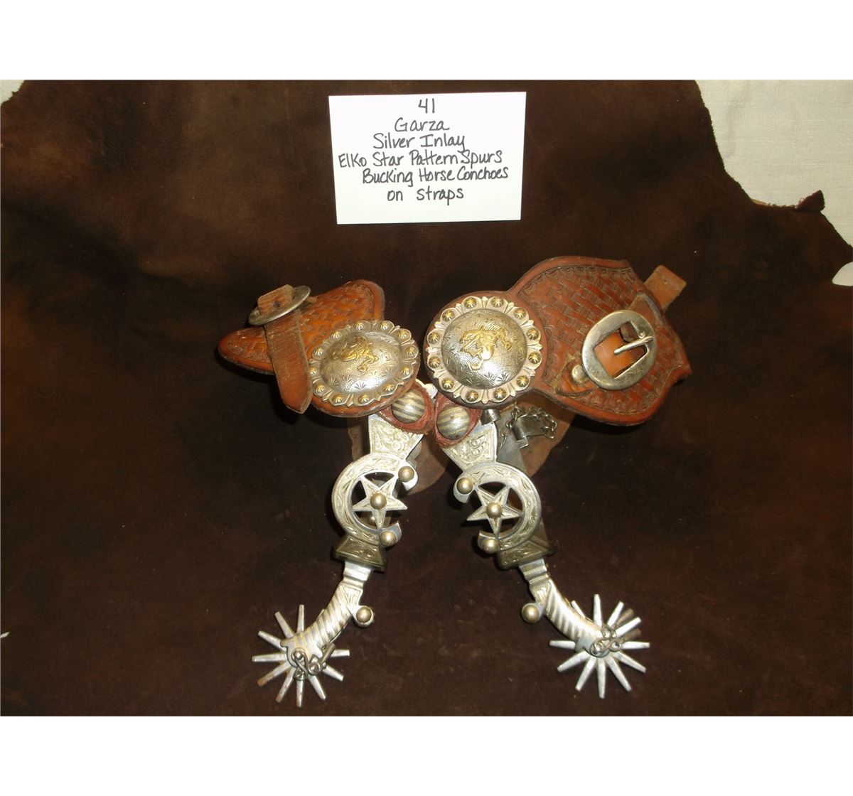 Garza/ Silver Inlay/ Elko Star Pattern Spurs/ Bucking Horse Conchos on ...
