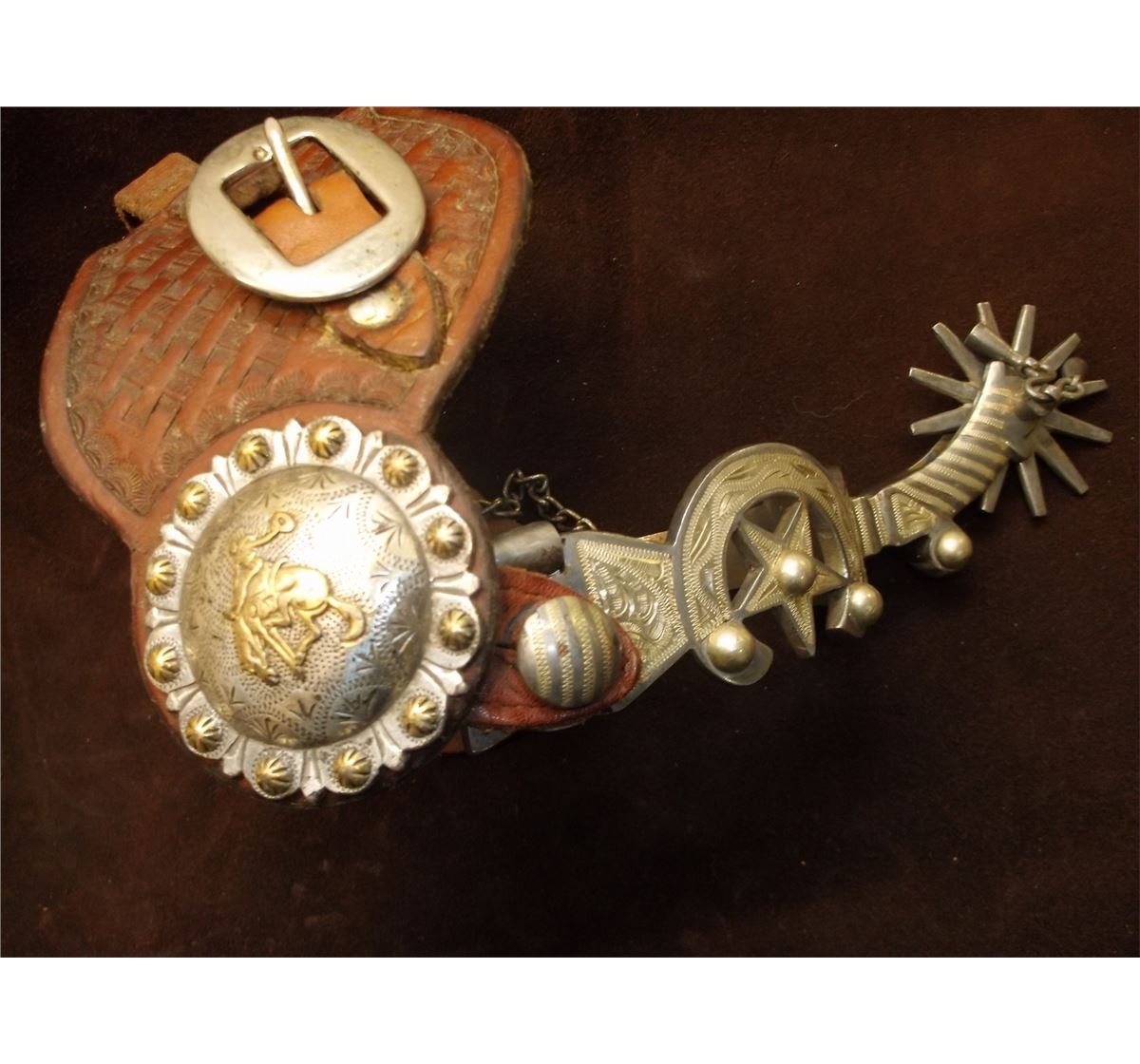 Garza/ Silver Inlay/ Elko Star Pattern Spurs/ Bucking Horse Conchos on ...