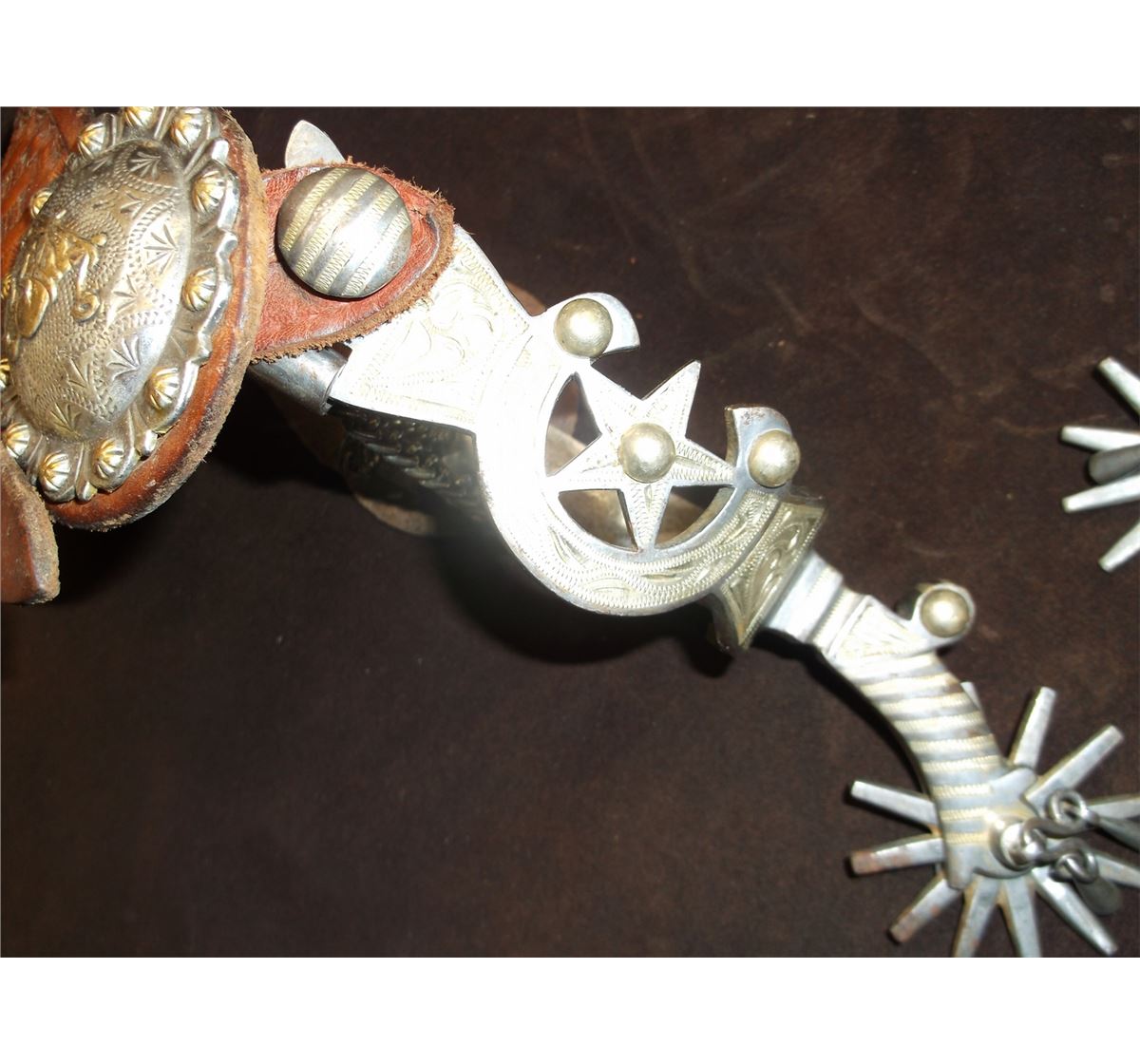 Garza/ Silver Inlay/ Elko Star Pattern Spurs/ Bucking Horse Conchos on ...