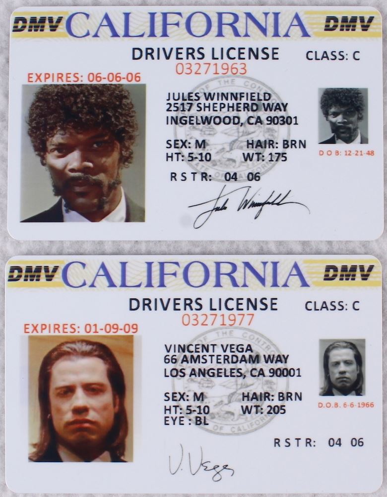 Jules Winnfield & Vincent Vega "Pulp Fiction" Drivers License Movie ...