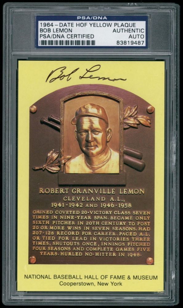 Bob Lemon Signed Gold HOF Postcard (PSA Encapsulated)