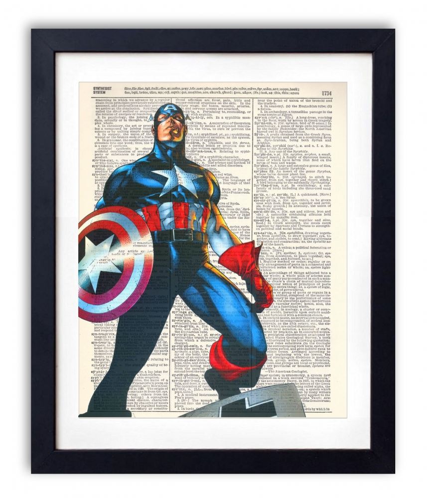 "Captain America" Marvel Avengers Original Antique Dictionary Page Art ...