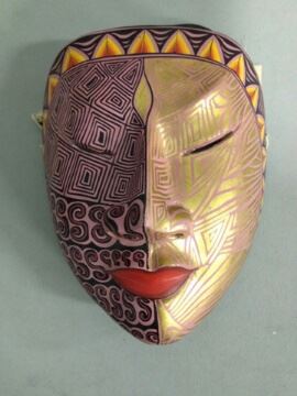 CARVED + PAINTED MASK BY PULU WOOD 8" X 6"