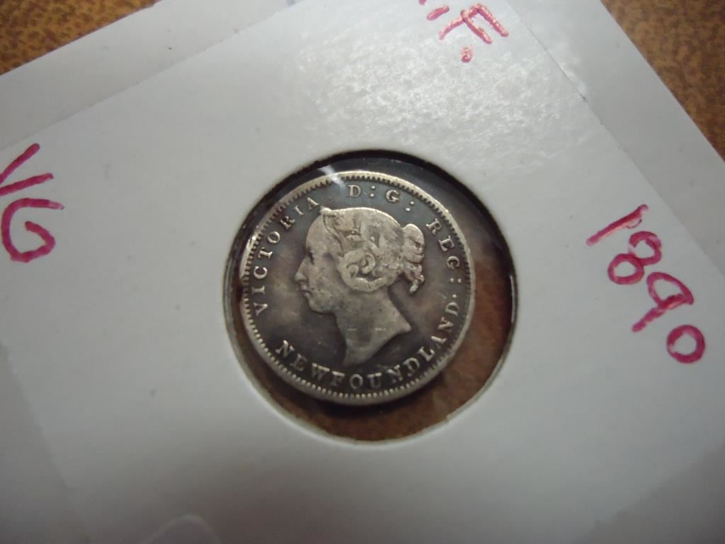 1890 NEWFOUNDLAND SILVER 5 CENTS VERY GOOD BENT