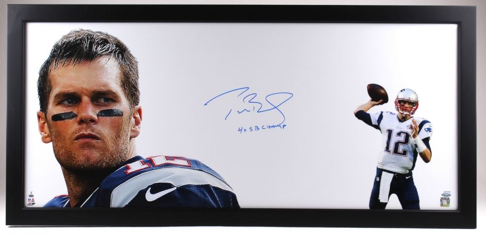Tom Brady Signed LE Patriots 23x49 Custom Framed Photo Display ...