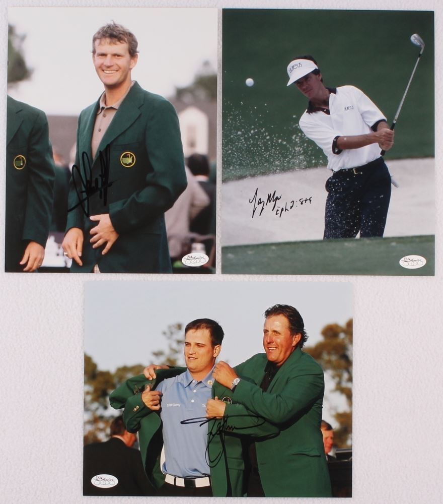 Lot of (3) Signed Masters Golf 8x10 Photos With Sandy Lyle, Larry Mize ...