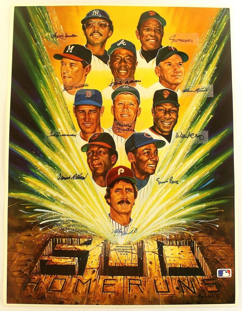 500 Home Run Club Ron Lewis LE 18x24 Lithograph with (11) Facsimile ...