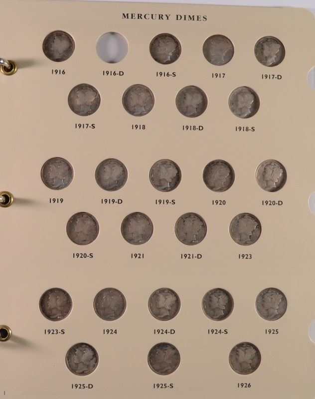 MERCURY DIME SET 1916-1945-S PLUS EXTRA'S; 1916-D ANACS AG3, 1916-S ...