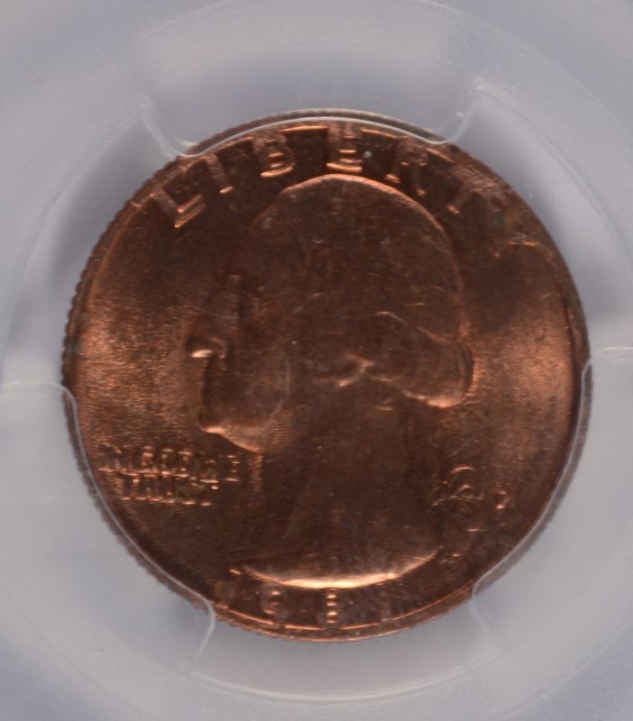 1981 WASHINGTON QUARTER (MINT ERROR-OBV MISSING CLAD LAYER) PCGS MS-64