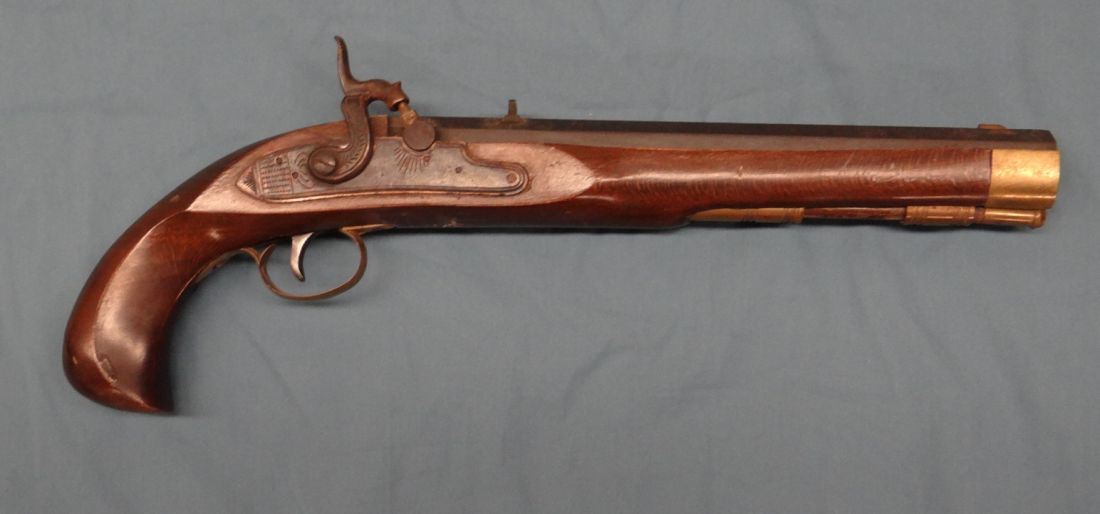 Percussion cap pistol, muzzle loading, unknown caliber, antique