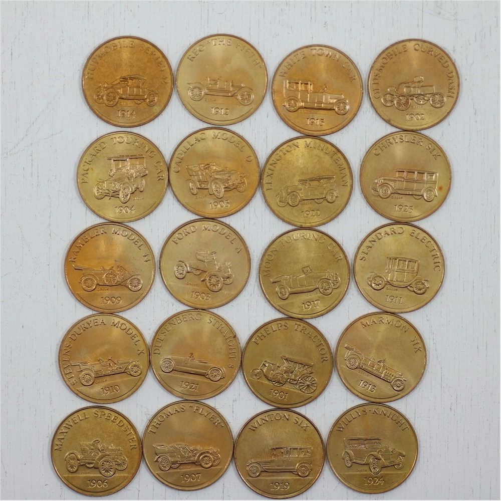 Franklin Mint Antique Car tokens. All different, 20 pieces.