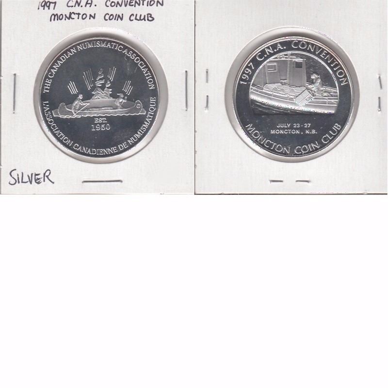 1997 C.N.A. Convention Moncton Coin Club Silver Medallion. Diameter 39mm
