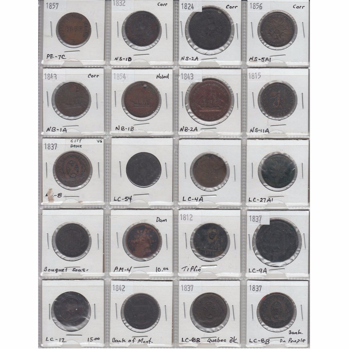 20x Mixed Pages of Canada Bank Tokens-Oldest date 1824