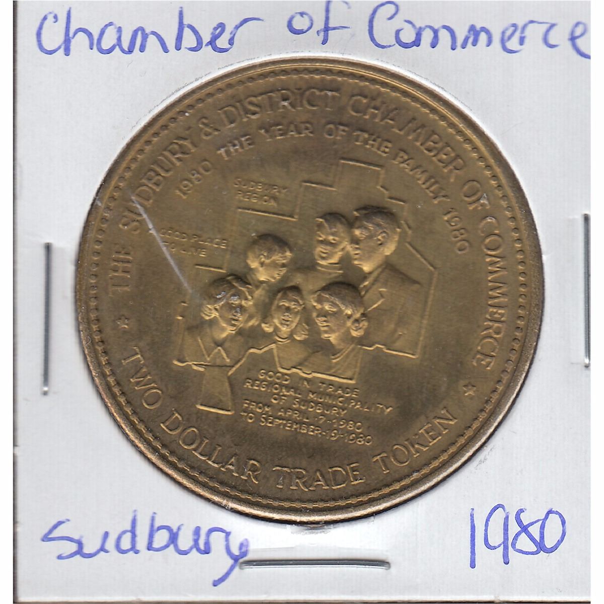 1980 Regional Municipality of Sudbury Two Dollar trade Token. Diameter 39mm