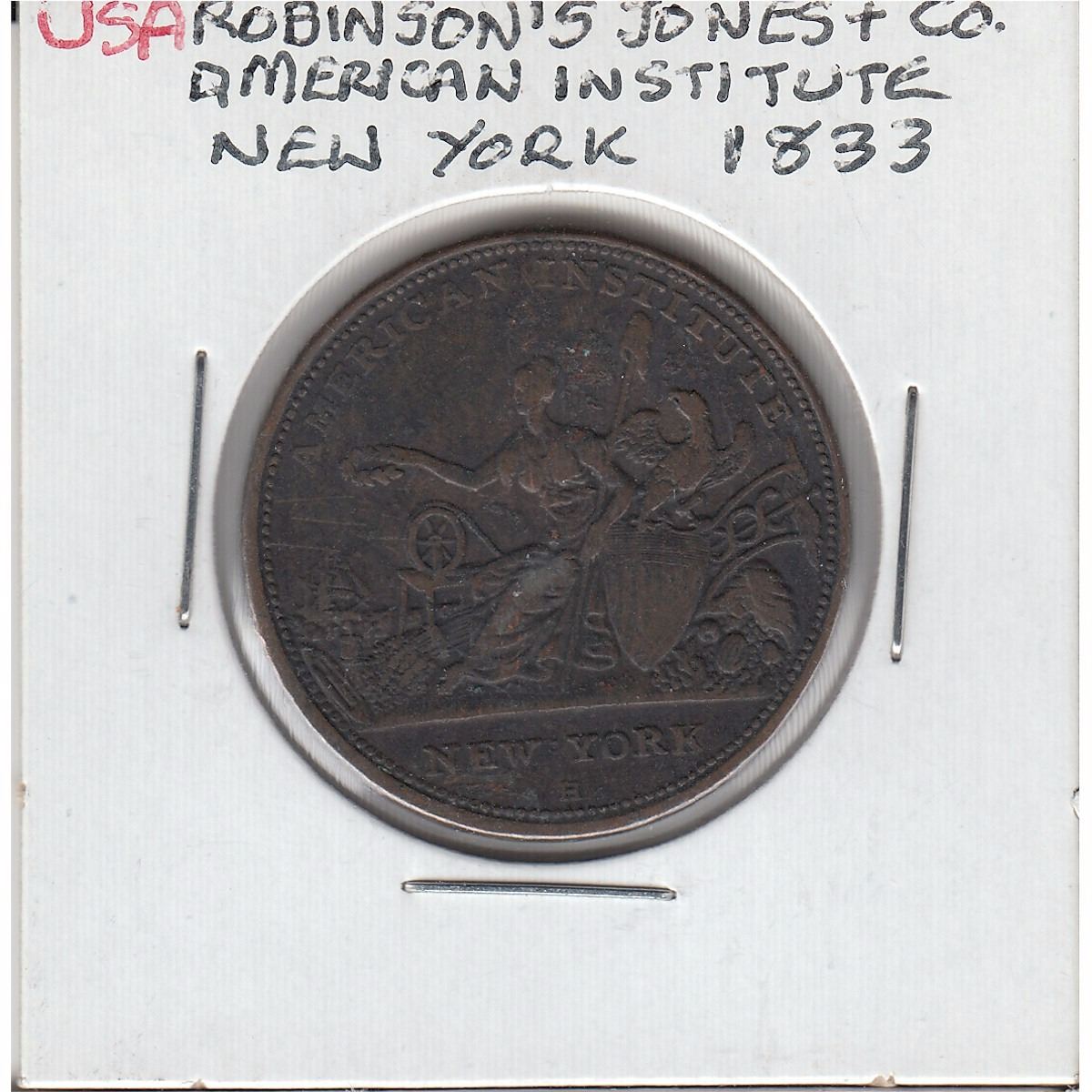 1833 Robinson's Jones & co. American Institute New York Medallion