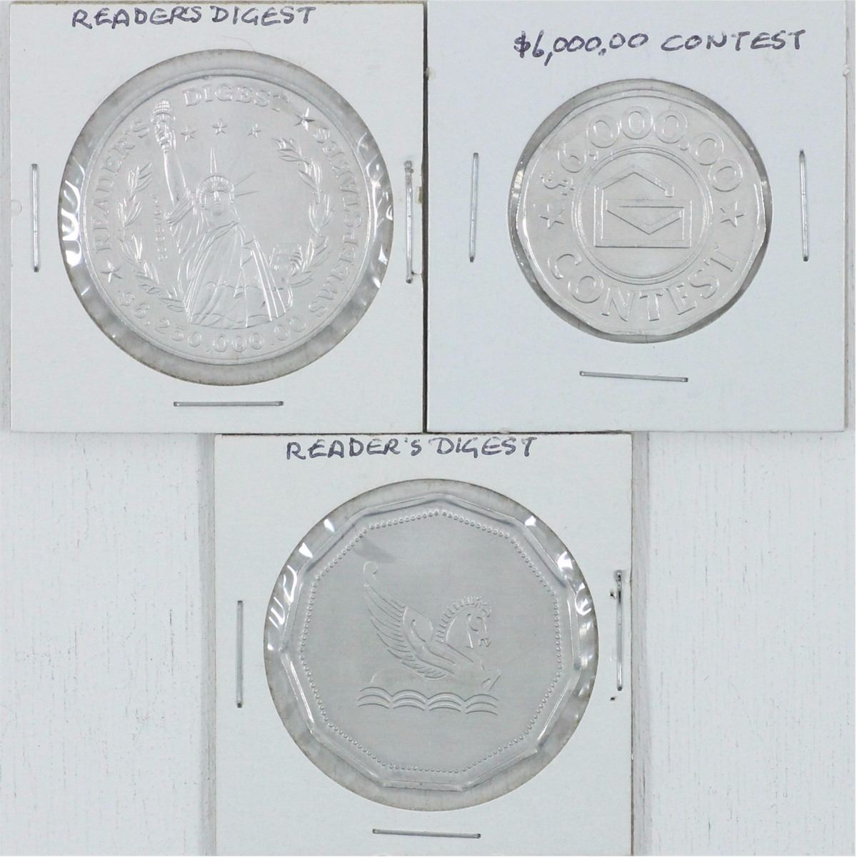 Group lot of Readers Digest Tokens. 3pcs.