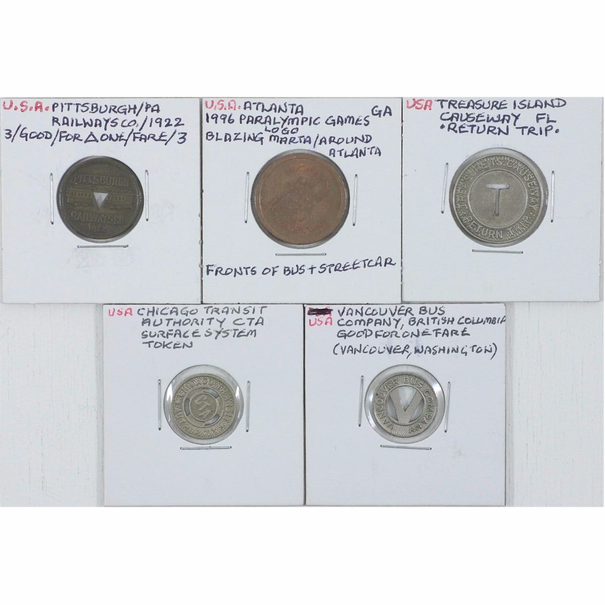 Group lot of Transportation Tokens; Pittsburgh Railways Co. 1922 Good ...