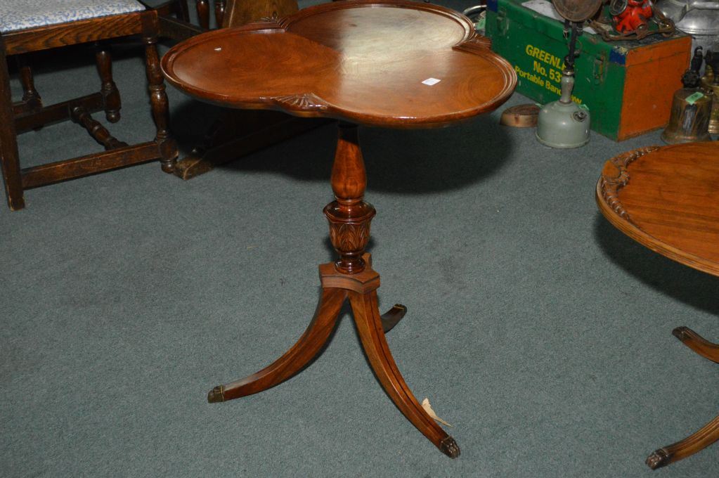 Mid 20th century center pedestal occasional table with carved pedestal ...